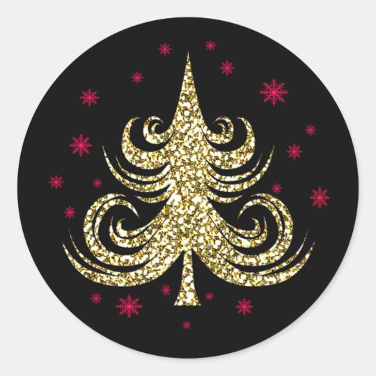 Gold Glitter Christmas Tree Classic Round Sticker | Zazzle.com