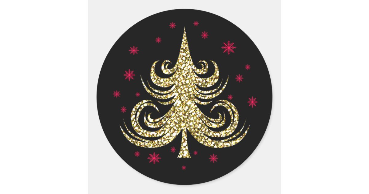 Gold Glitter Christmas Tree Classic Round Sticker | Zazzle