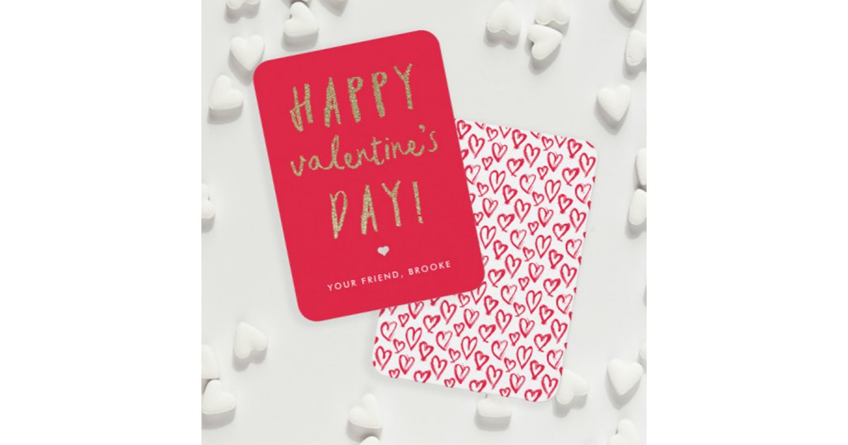 Gold Glitter Classroom Happy Valentine’s Day Note Card | Zazzle