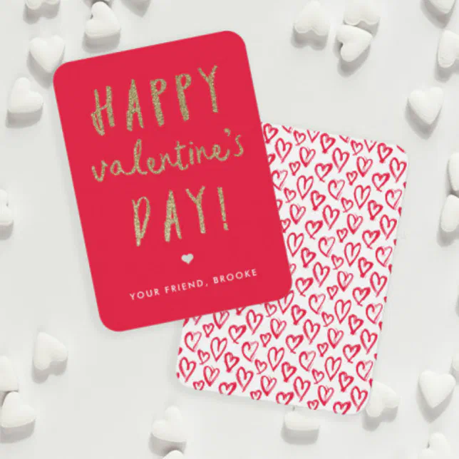 Gold Glitter Classroom Happy Valentine’s Day Note Card | Zazzle
