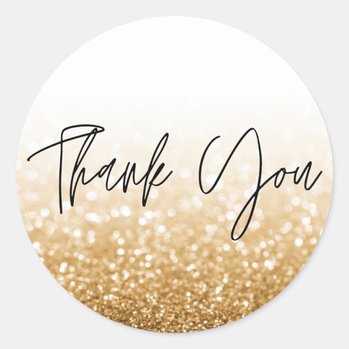 Gold Glitter Colors Thank You Classic Round Sticker | Zazzle.com