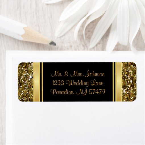 Gold Glitter Confetti and Black Elegance Label | Zazzle