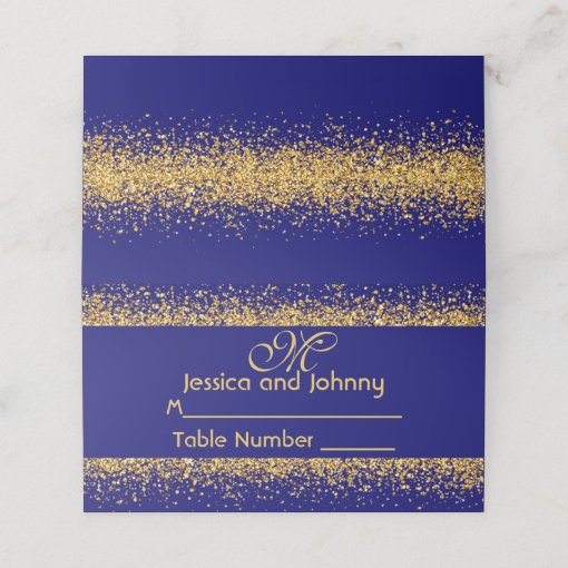 Gold Glitter Confetti and Royal Blue Place Card | Zazzle