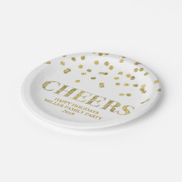 Gold Glitter Confetti Cheers Holiday Plate | Zazzle
