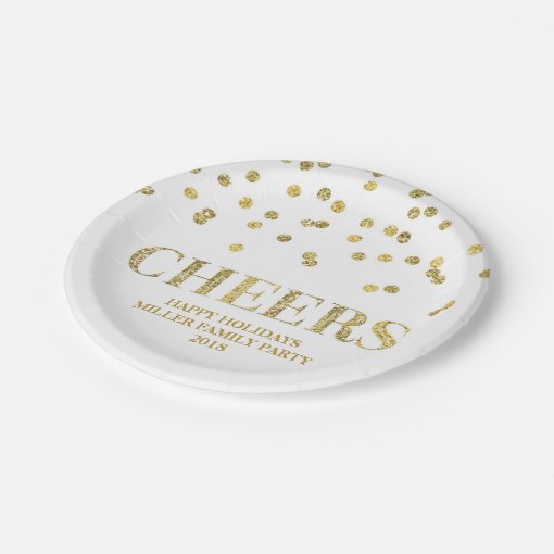 Gold Glitter Confetti Cheers Holiday Plate | Zazzle
