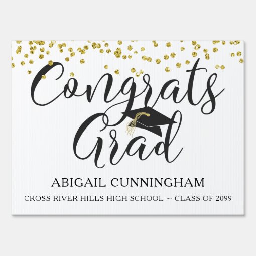 Gold Glitter Confetti CONGRATS GRAD Graduation Sign | Zazzle