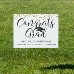 Gold Glitter Confetti CONGRATS GRAD Graduation Sign | Zazzle