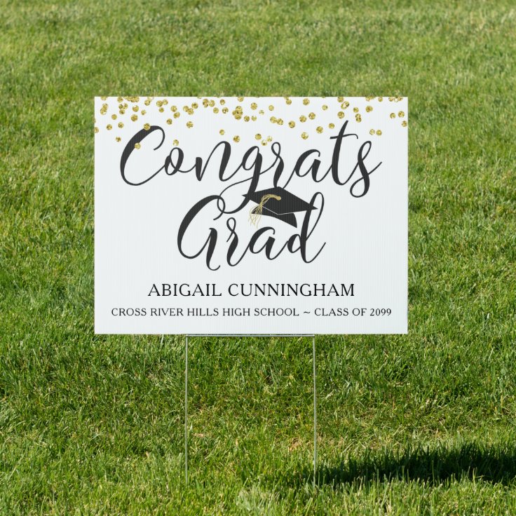 Gold Glitter Confetti CONGRATS GRAD Graduation Sign | Zazzle