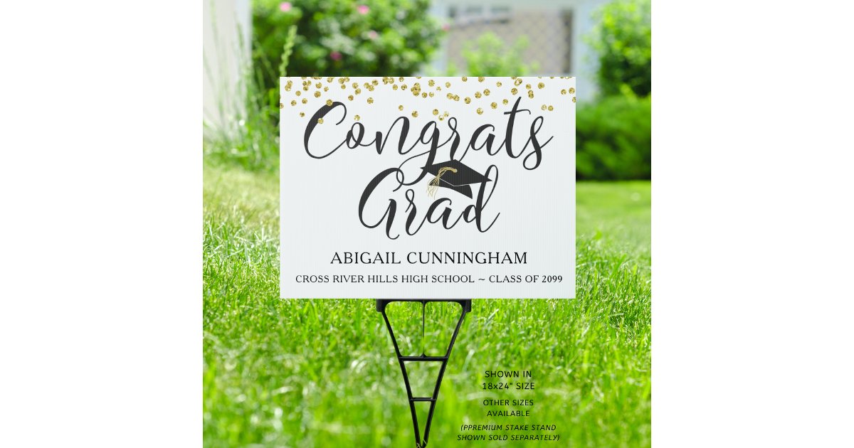 Gold Glitter Confetti CONGRATS GRAD Graduation Sign | Zazzle