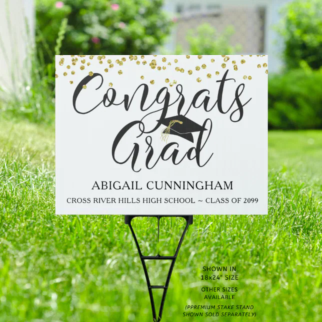 Gold Glitter Confetti CONGRATS GRAD Graduation Sign | Zazzle