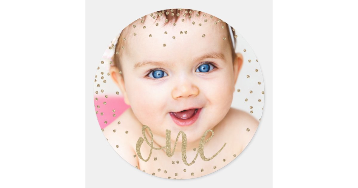 Gold Glitter Confetti First Birthday Stickers | Zazzle