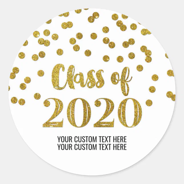 Gold Glitter Confetti Graduation 2020 Classic Round Sticker | Zazzle