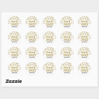 Gold Glitter Confetti Graduation 2022 Classic Round Sticker | Zazzle