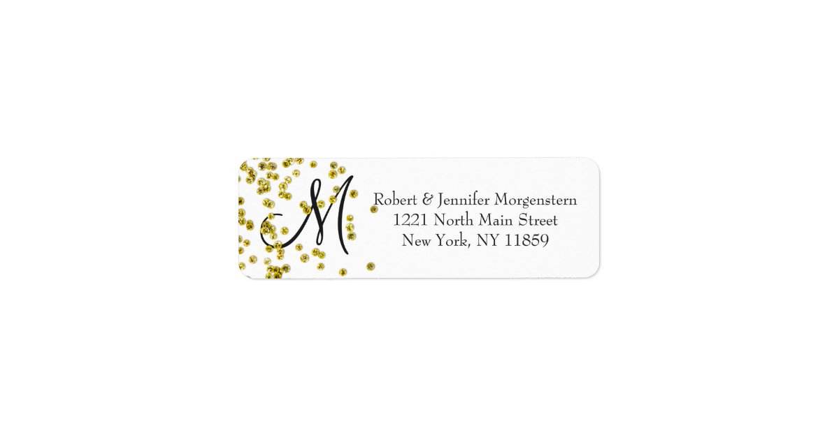 Gold Glitter Confetti Monogram Address Label | Zazzle