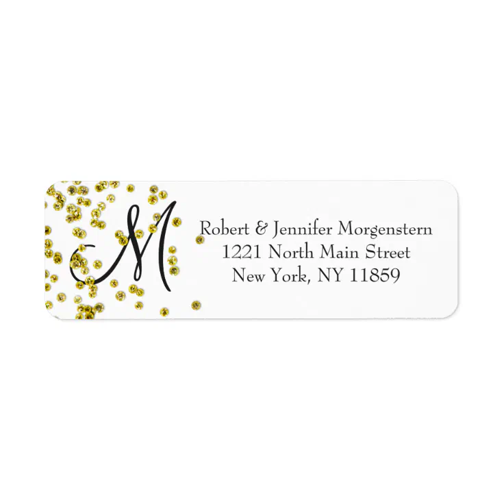 Gold Glitter Confetti Monogram Address Label | Zazzle