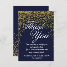 Gold Glitter Confetti Navy Blue Thank You Cards | Zazzle