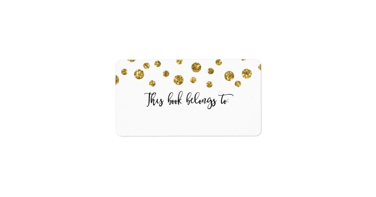 Gold Glitter Confetti This Book Belongs To Label | Zazzle