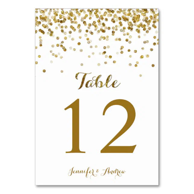 Gold Glitter Confetti Wedding Table Number Cards | Zazzle