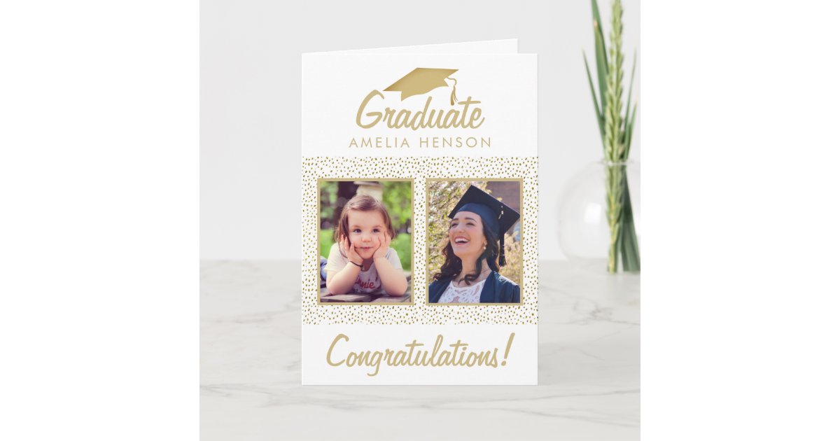 Gold Glitter Congratulations Graduate 2 Photo Card | Zazzle