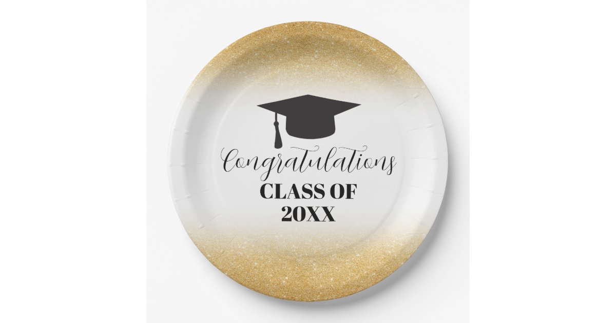 Gold Glitter Congratulations Graduate Paper Plates | Zazzle
