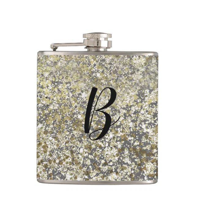 Gold Glitter Crackle Modern Chic Glam Sparkle Hip Flask | Zazzle