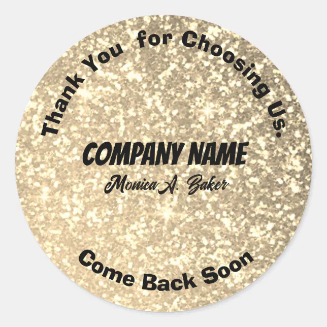 Gold Glitter Custom Business Classic Round Sticker | Zazzle
