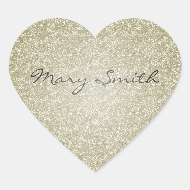 Gold Glitter Custom Name Heart Sticker | Zazzle
