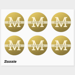 Gold Glitter Custom Name Monogram Initial Classic Round Sticker | Zazzle