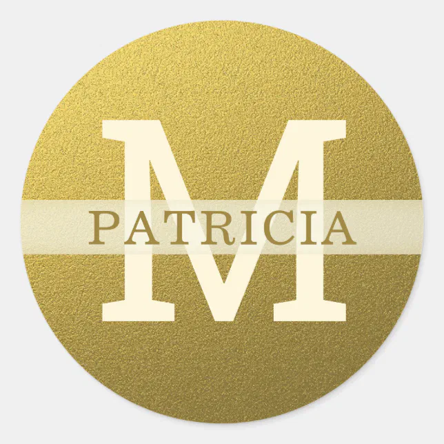 Gold Glitter Custom Name Monogram Initial Classic Round Sticker | Zazzle