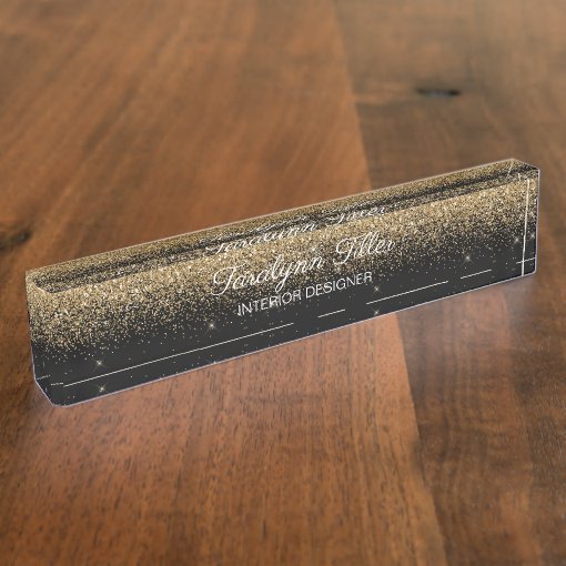 Gold Glitter Desk Nameplate Black | Zazzle