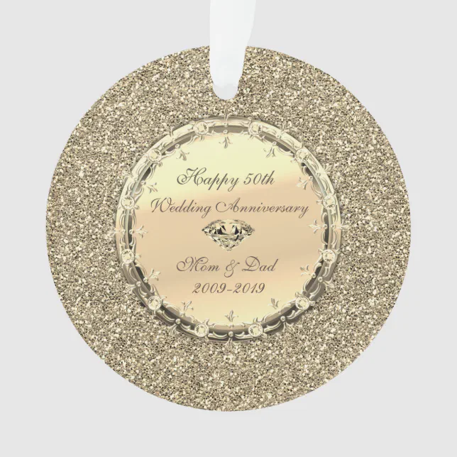 Gold Glitter Diamonds 50th Wedding Anniversary Ornament | Zazzle