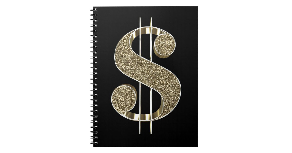 Gold Glitter Dollar Sign Notebook | Zazzle