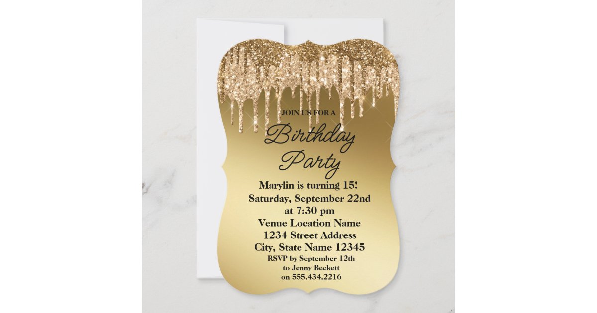 GOLD GLITTER DRIP ELEGANT BIRTHDAY INVITATION | Zazzle