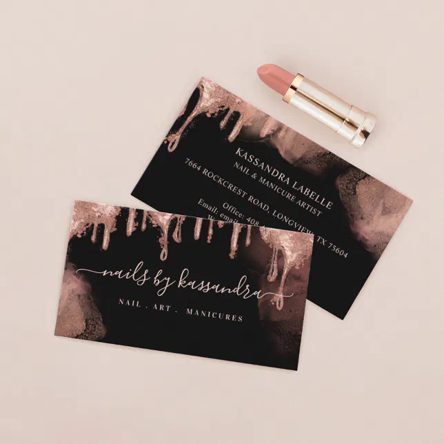 Gold Glitter Drip Glam Nail Art Manicure Salon Business Card | Zazzle