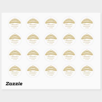 Gold glitter effect tiara Quinceanera Classic Round Sticker | Zazzle