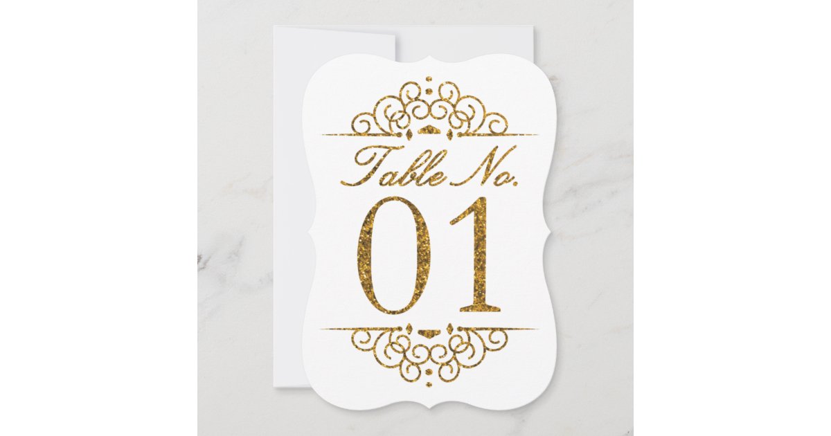 Gold Glitter Effect Wedding Table Number Card (01) | Zazzle