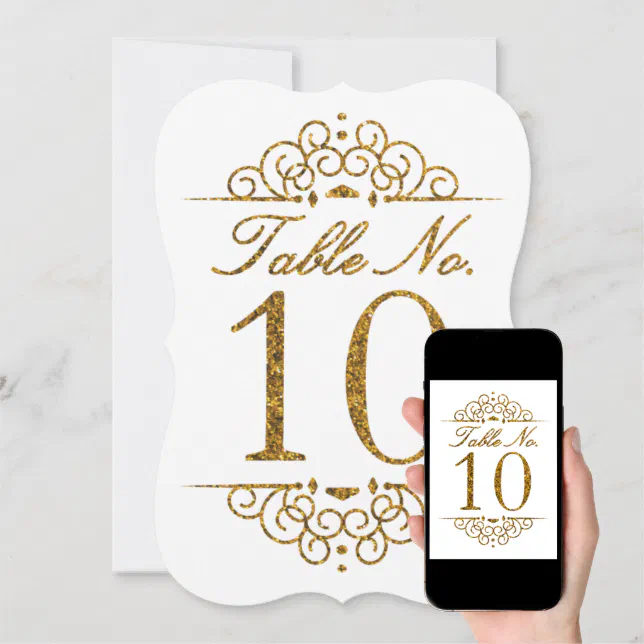 Gold Glitter Effect Wedding Table Number Card (10) | Zazzle