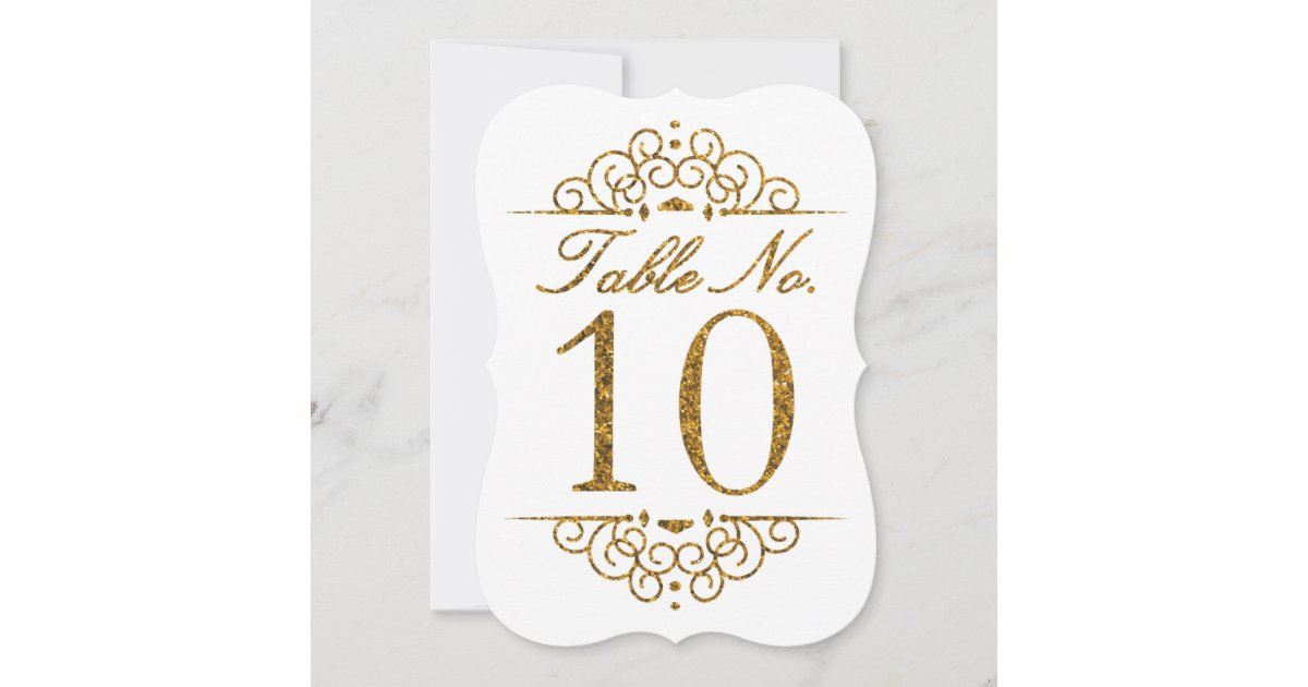 Gold Glitter Effect Wedding Table Number Card (10) | Zazzle
