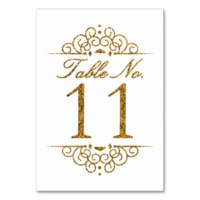 Gold Glitter Effect Wedding Table Number Card (11) | Zazzle.com