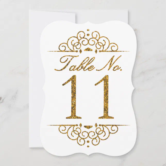 Gold Glitter Effect Wedding Table Number Card (11) | Zazzle