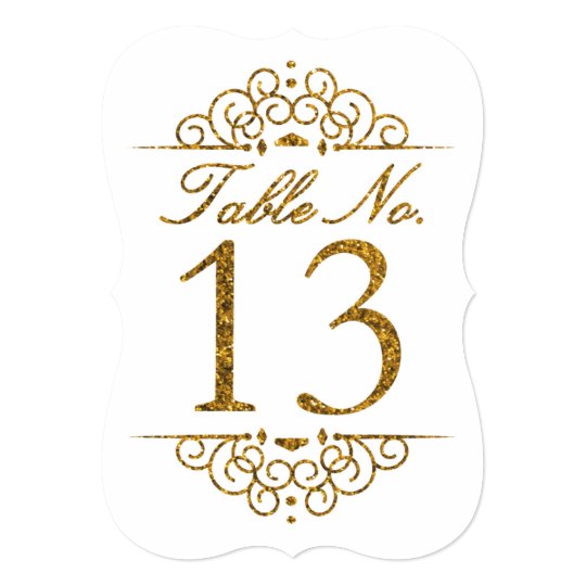 Gold Glitter Effect Wedding Table Number Card (13) | Zazzle.com