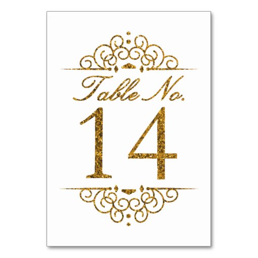 Gold Glitter Effect Wedding Table Number Card (14) | Zazzle