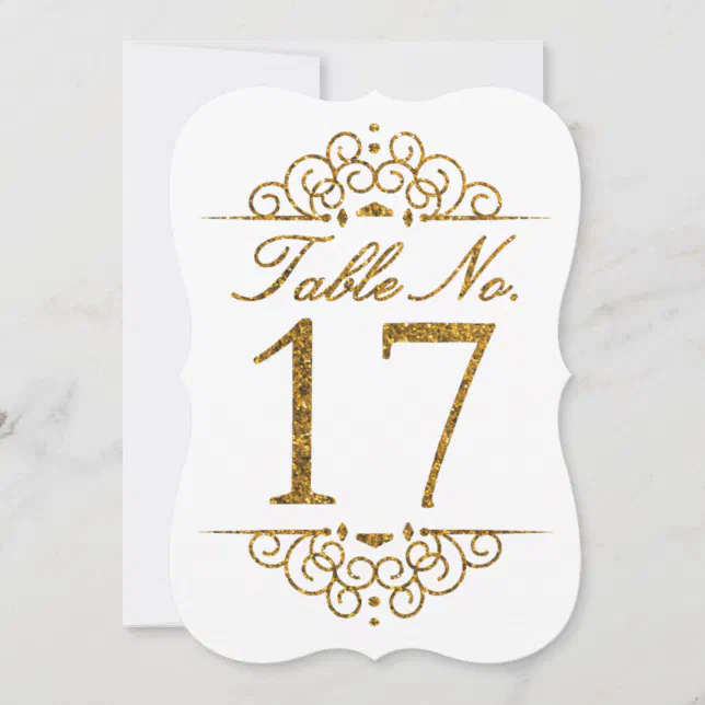 Gold Glitter Effect Wedding Table Number Card (17) | Zazzle