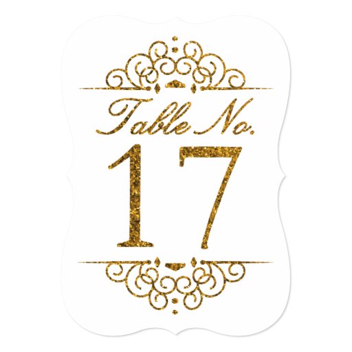 Gold Glitter Effect Wedding Table Number Card (17) | Zazzle
