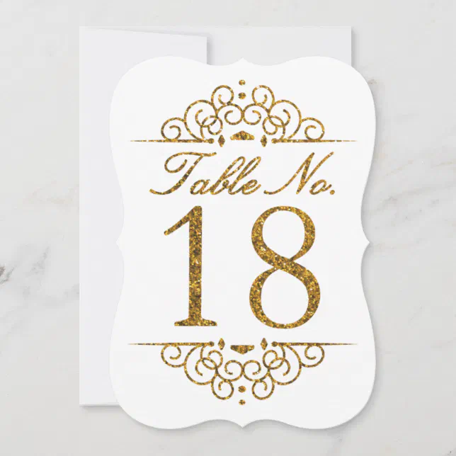 Gold Glitter Effect Wedding Table Number Card (18) | Zazzle