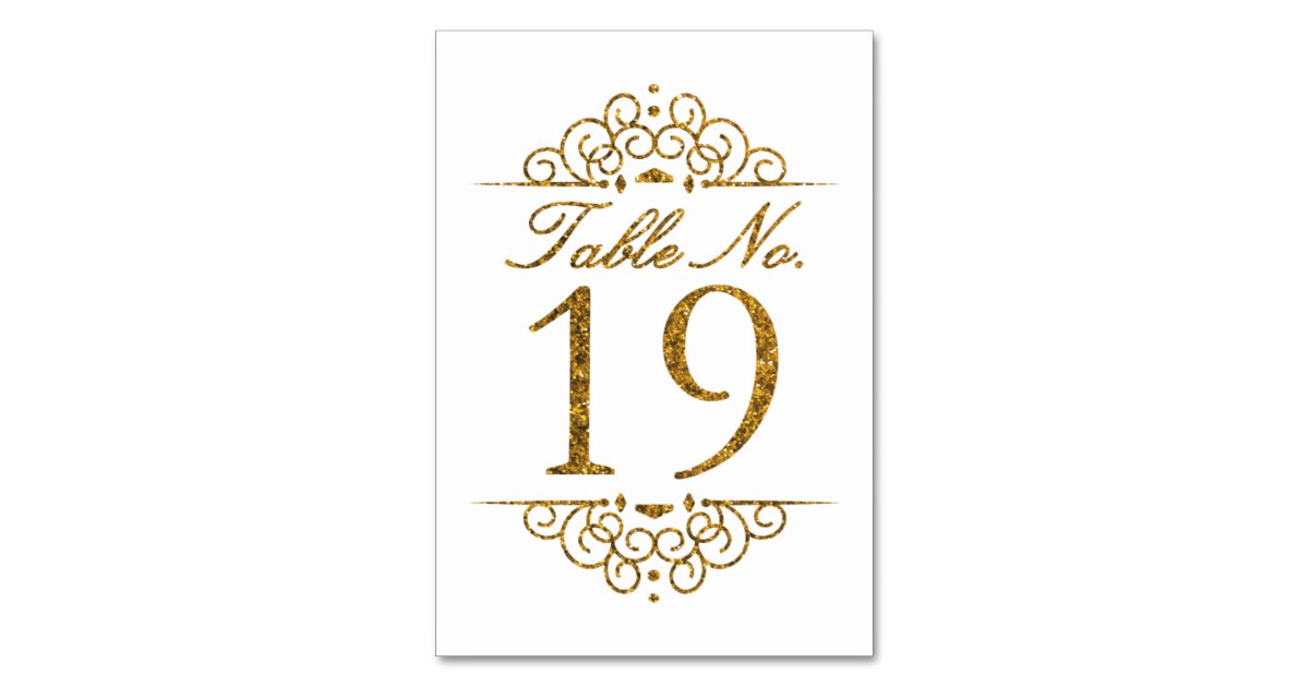 Gold Glitter Effect Wedding Table Number Card (19) | Zazzle