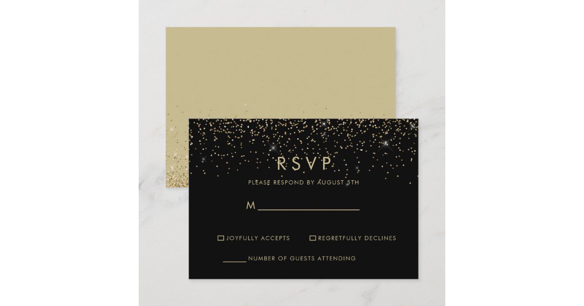 Gold Glitter Elegant Black RSVP | Zazzle