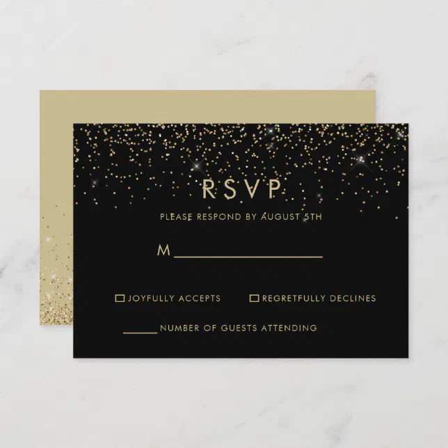 Gold Glitter Elegant Black RSVP | Zazzle
