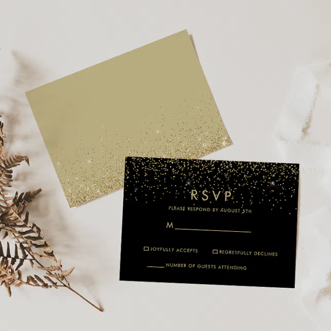 Gold Glitter Elegant Black RSVP | Zazzle