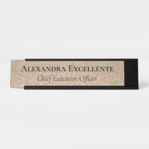 Gold Glitter Elegant Fashion Custom Desk Name Plate | Zazzle